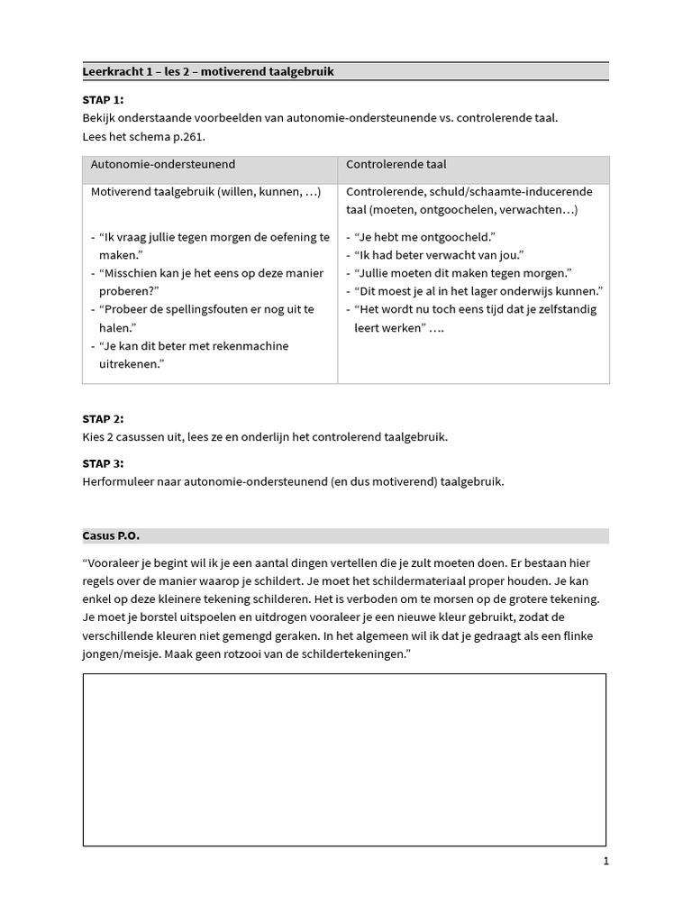 Les 02 Werkblad Motiverend Taalgebruik | PDF