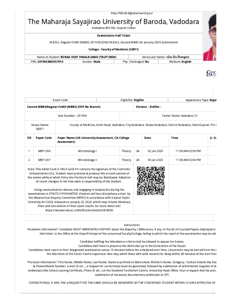 Examination Hall Ticket | PDF