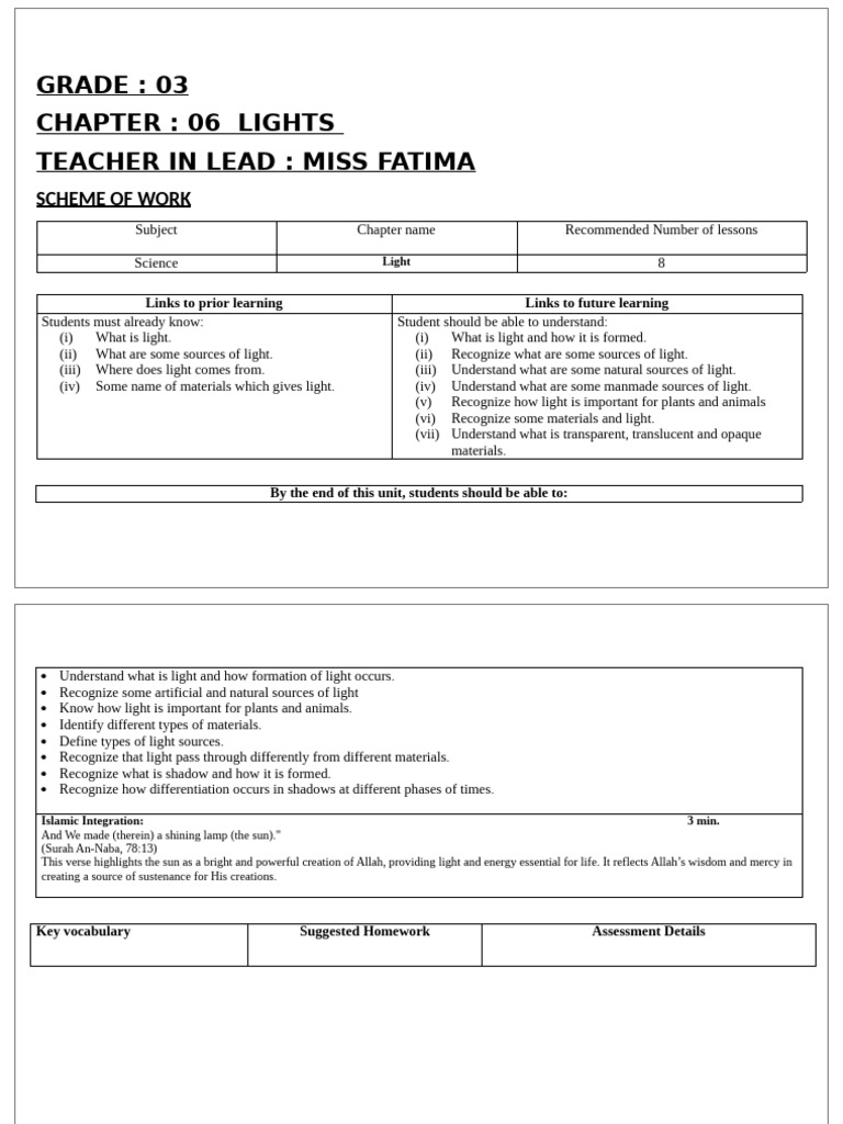 GRADE 3 Chapter (Light) Updated | PDF | Shadow | Light