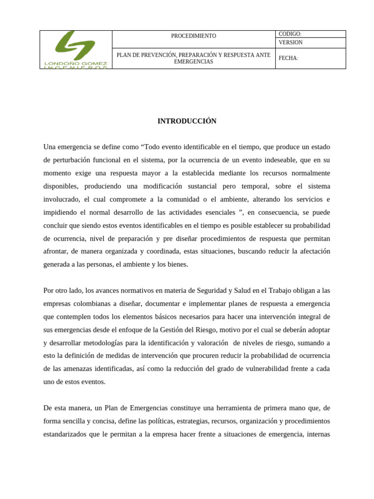 Plan de Prev, Prep y Resp A Emergencias | PDF | Riesgo | La seguridad ...