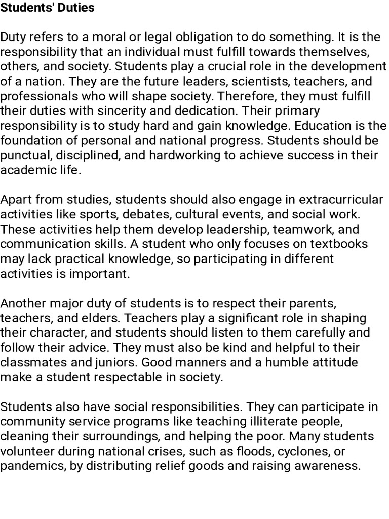 Essential Duties of Students | PDF