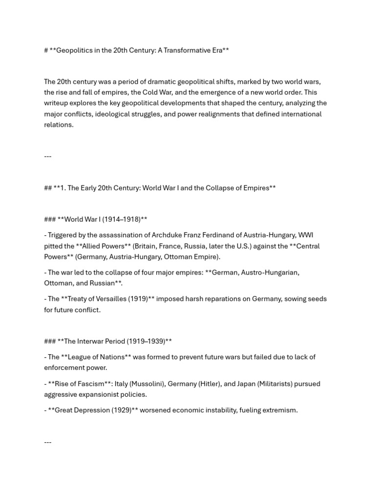 Geopolitics in The 20th Century | PDF | Cold War | Superpowers