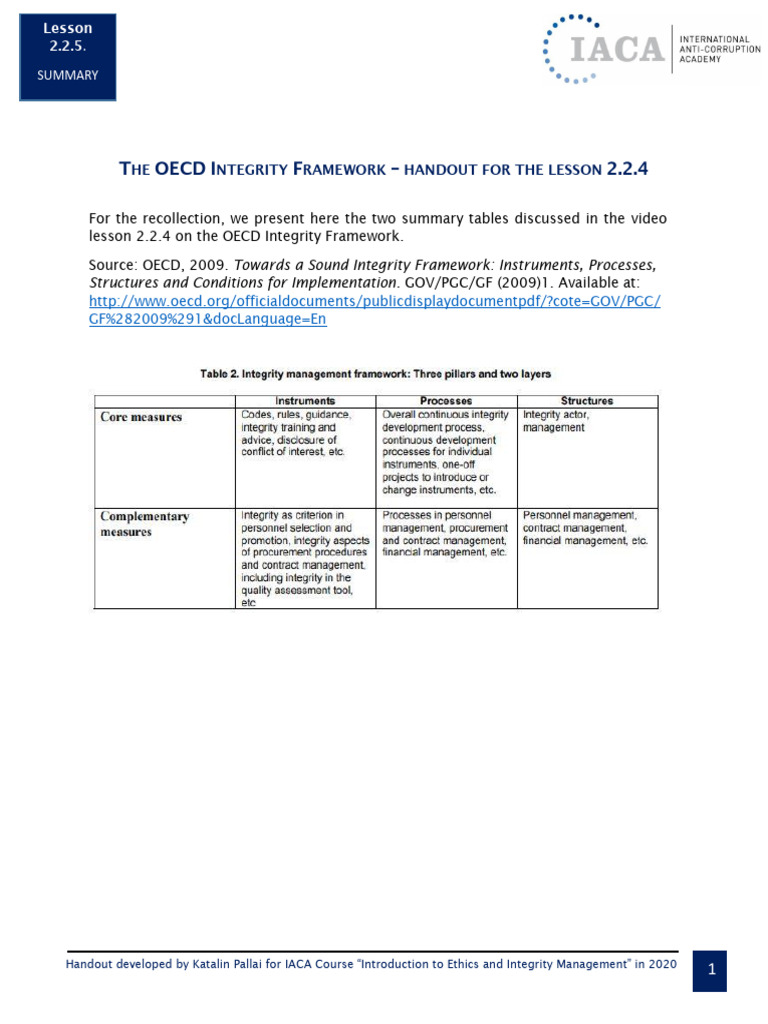 OECD Integrity Framework Overview | PDF