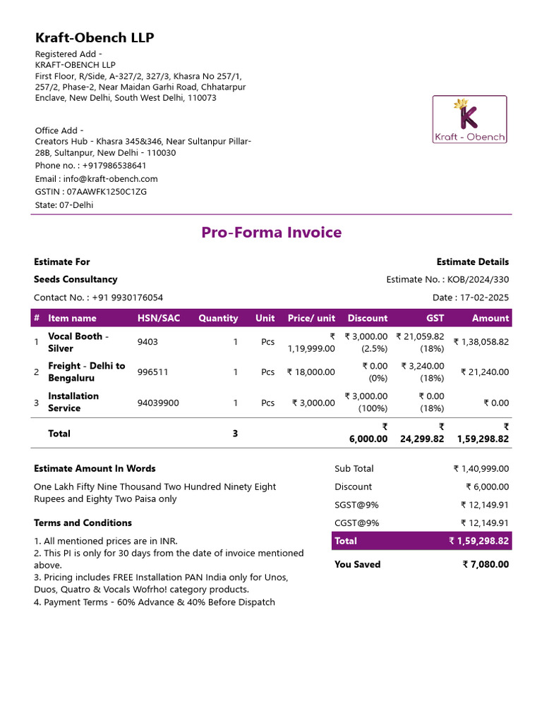 Pro-Forma Invoice - KOB 2024 330 - 17 - 02 - 25 | PDF | Invoice | Economy Of Asia