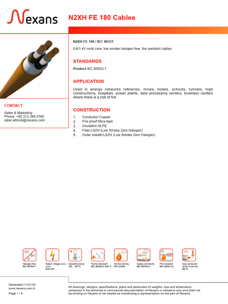 N2XH FE 180 Cable Specifications | PDF | Mechanical Engineering ...