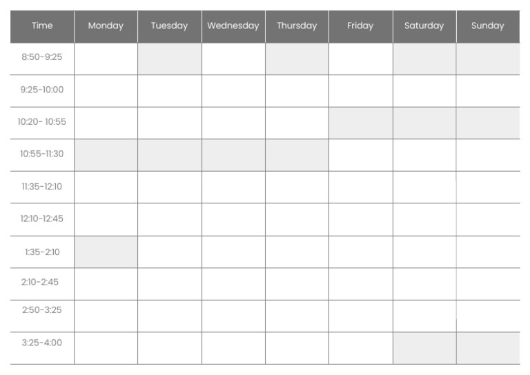 Yellow Minimalist Study Time Table Weekly Wall Calendar | PDF