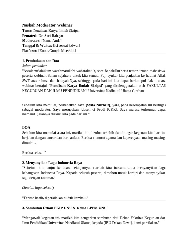 Naskah Moderator Webinar | PDF