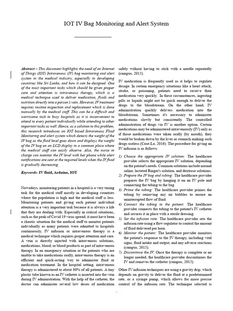 IOT IV Bag Monitoring and Alert System | PDF | Intravenous Therapy | Computer Engineering