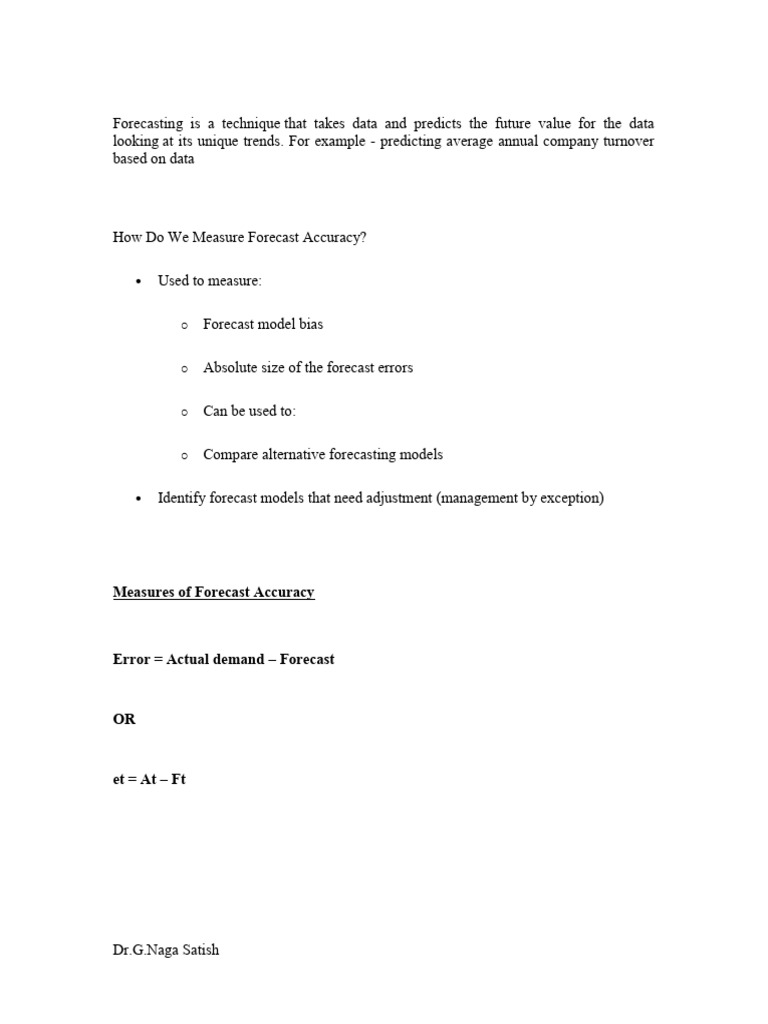 Measures of Forecast Accuracy Explained | PDF