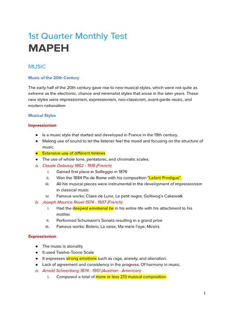 1st QT Monthly Test MAPEH | PDF | Physical Fitness | Strength Training
