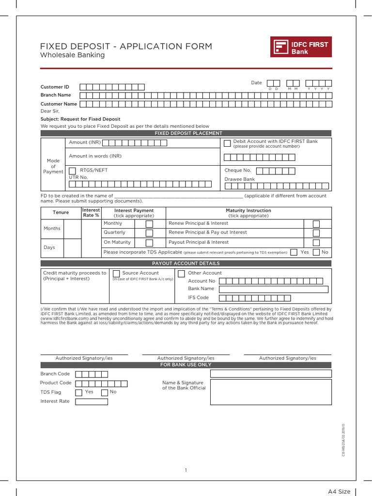 Fixed Deposit Application Form V12 | PDF | Banks | Money