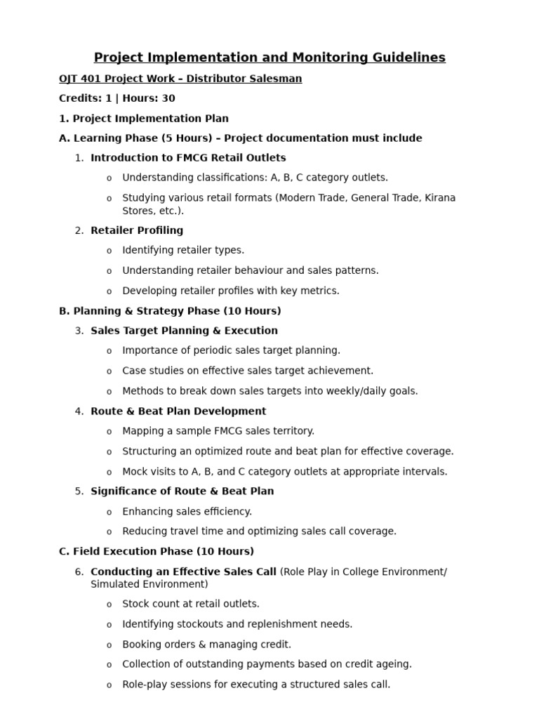Project Implementation and Monitoring Guidelines | PDF | Retail | Sales