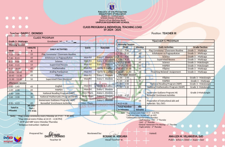 UES - Class Program - Grade 3 | PDF | Schools | Learning