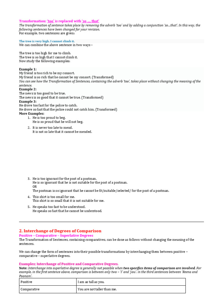 Sentence Transformation Techniques | PDF | Sentence (Linguistics) | Clause