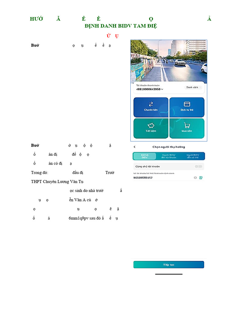 HƯỚNG DẪN CHUYỂN TIỀN THANH TOÁN HỌC PHÍ QUA TÀI KHOẢN ĐỊNH DANH BIDV TAM ĐIỆP | PDF