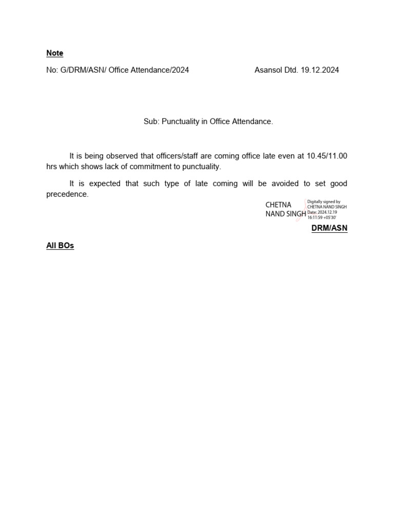 Punctuality in Office Attendance | PDF