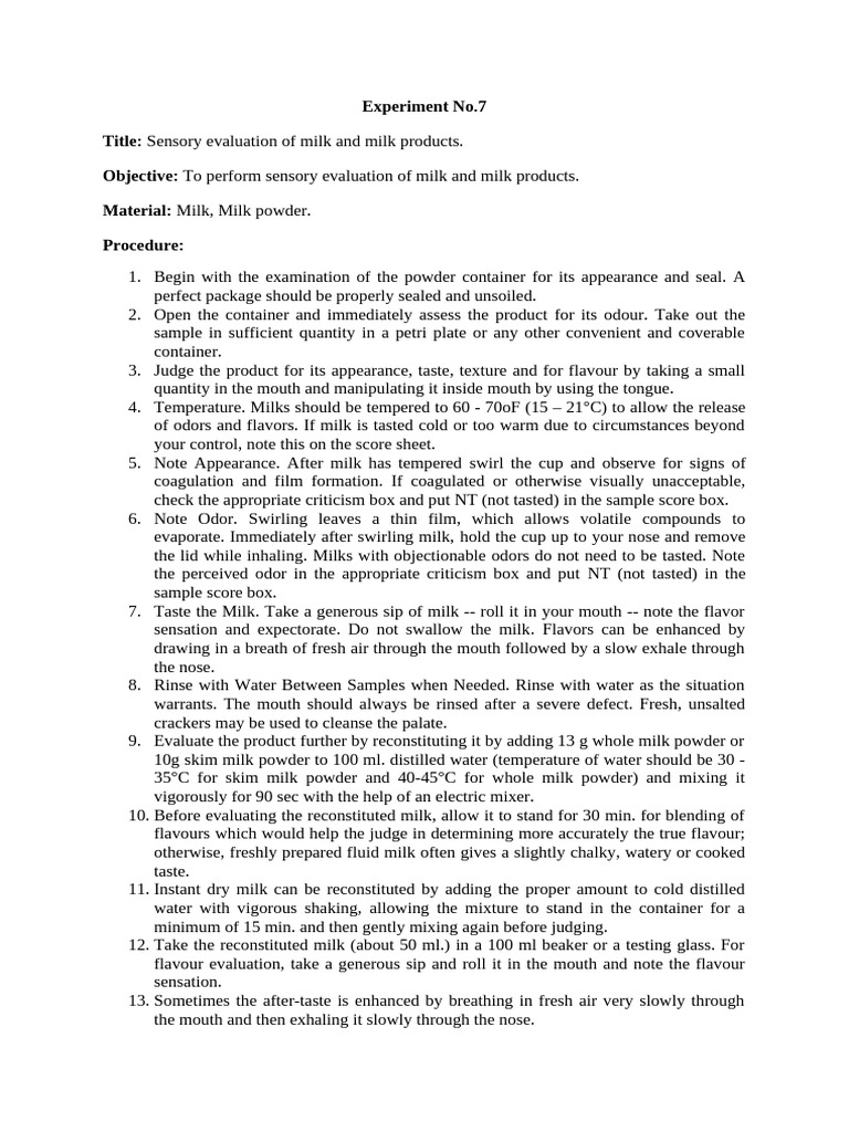 Sensory Evaluation of Milk Products | PDF | Odor | Taste