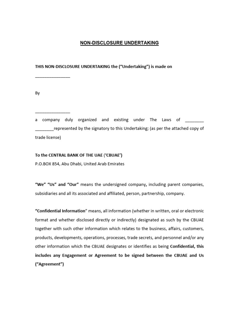 CBUAE Non Disclosure Undertaking | PDF | Non Disclosure Agreement ...