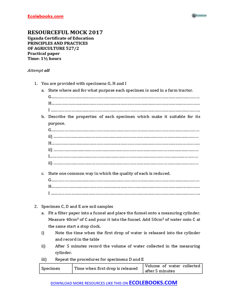 S.4 Agriculture Paper 2 | PDF