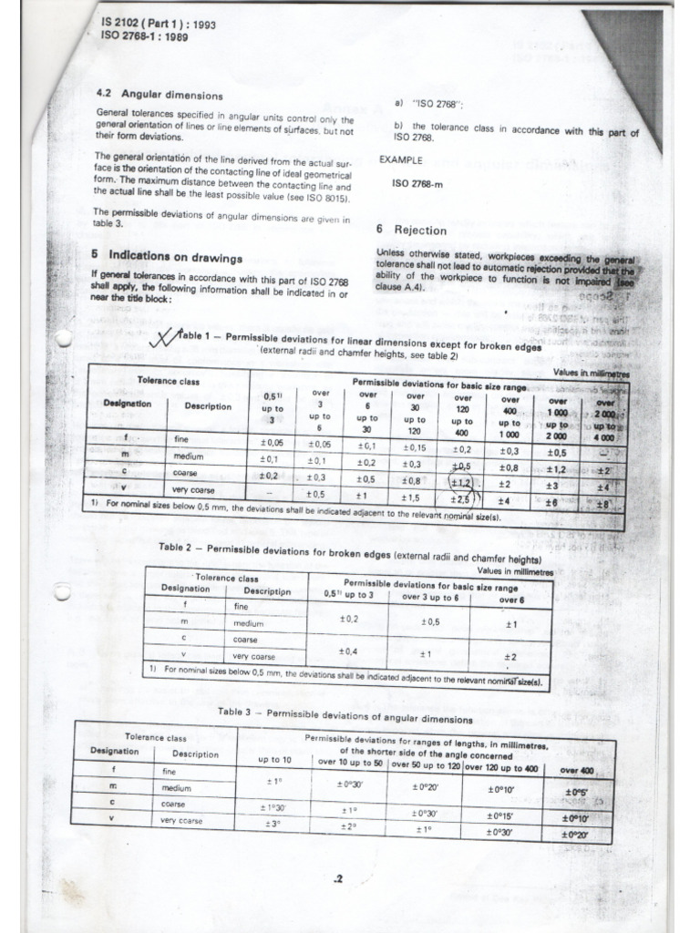 IS 2102 PT 1 General Tolerance | PDF