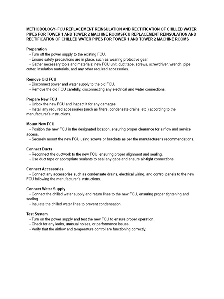 Methodology - Fcu Replacement Reinsulation and Rectification of Chilled ...