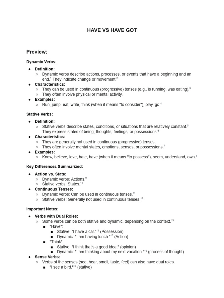 Differences Between Stative and Dynamic Verbs | PDF | Grammatical Tense ...