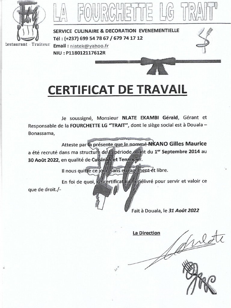 Certificat de Travail | PDF