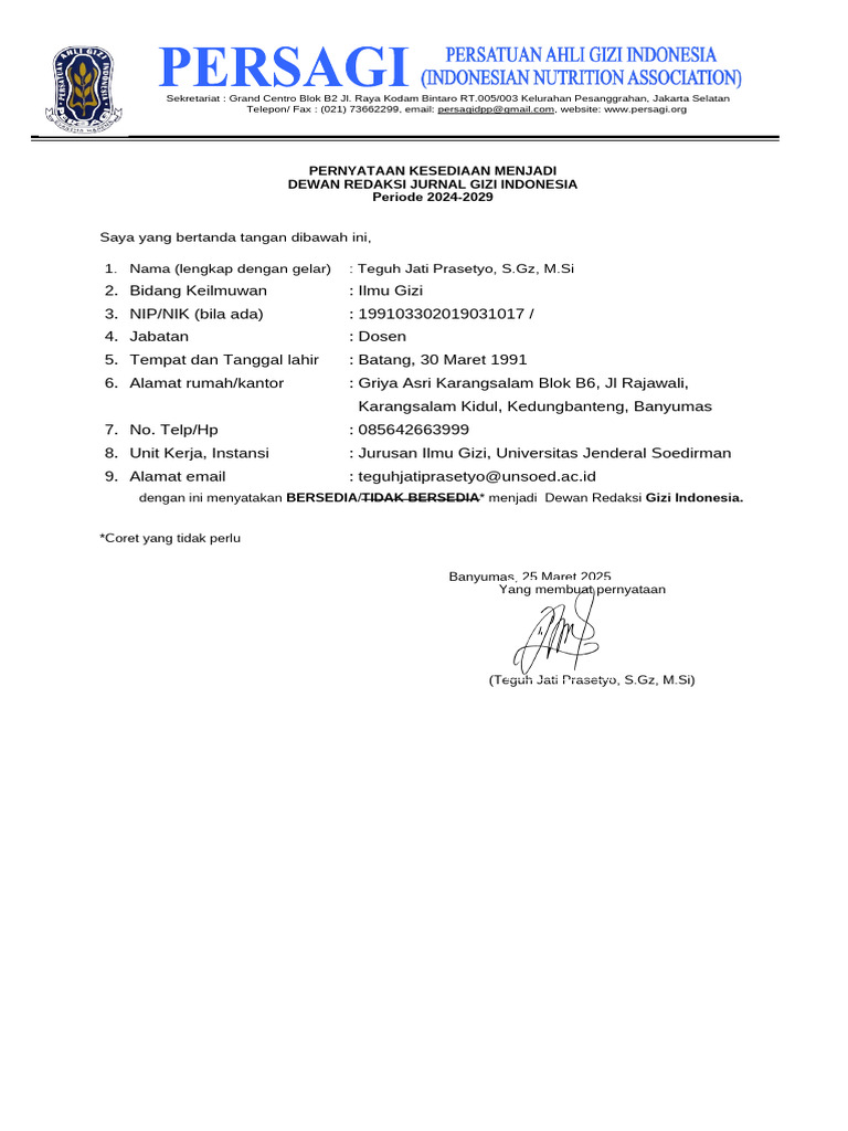Template Surat Kesediaan Dewan Redaksi | PDF