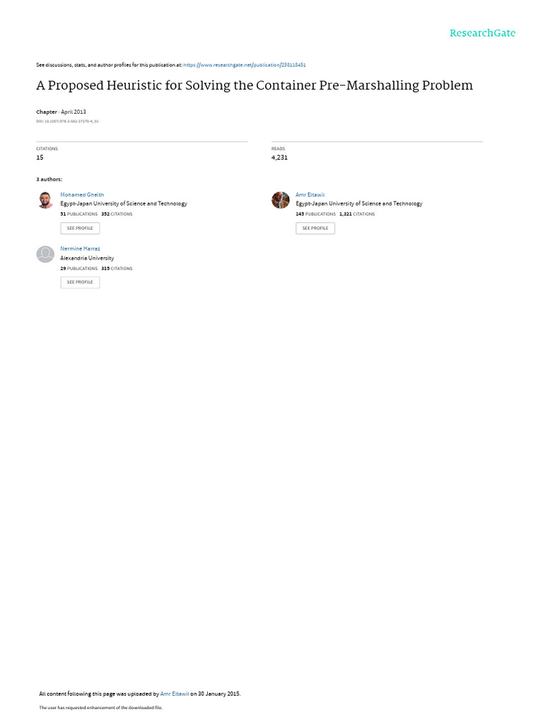 A Proposed Heuristic For Solving The Container Pre-Marshalling Problem | PDF | Time Complexity ...