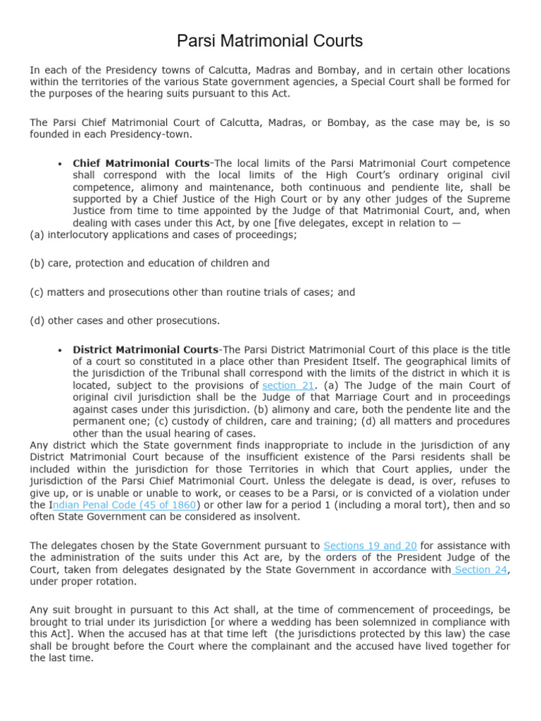 Parsi Matrimonial Courts Overview | PDF | Judge | Jurisdiction