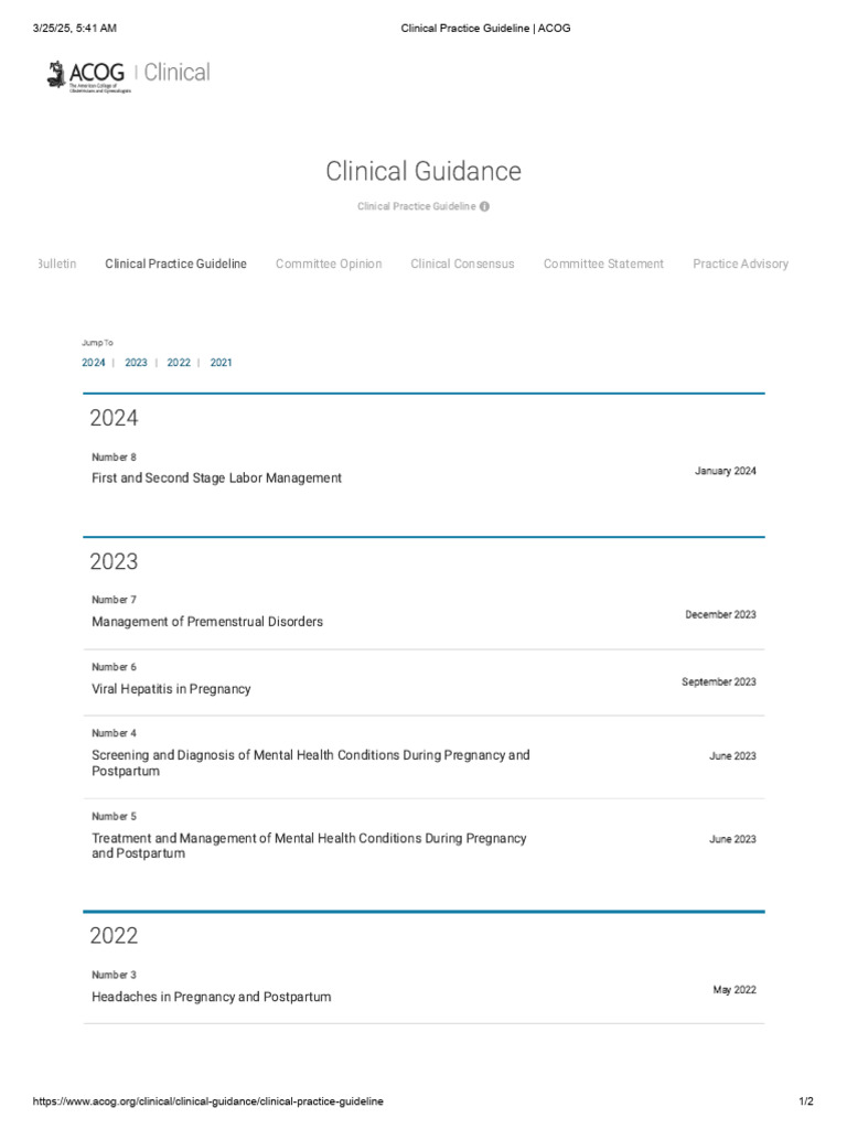 Clinical Practice Guideline - ACOG | PDF | Postpartum Period | Obstetrics