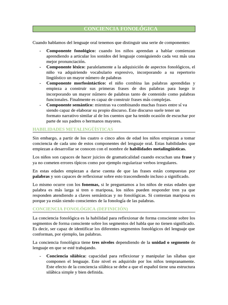 Conciencia Fonológica | PDF | Palabra | Sílaba