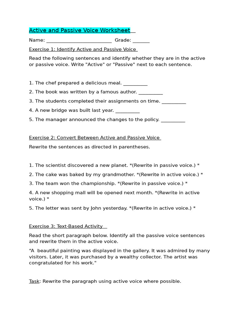 Active and Passive Exercises Tutorial | PDF