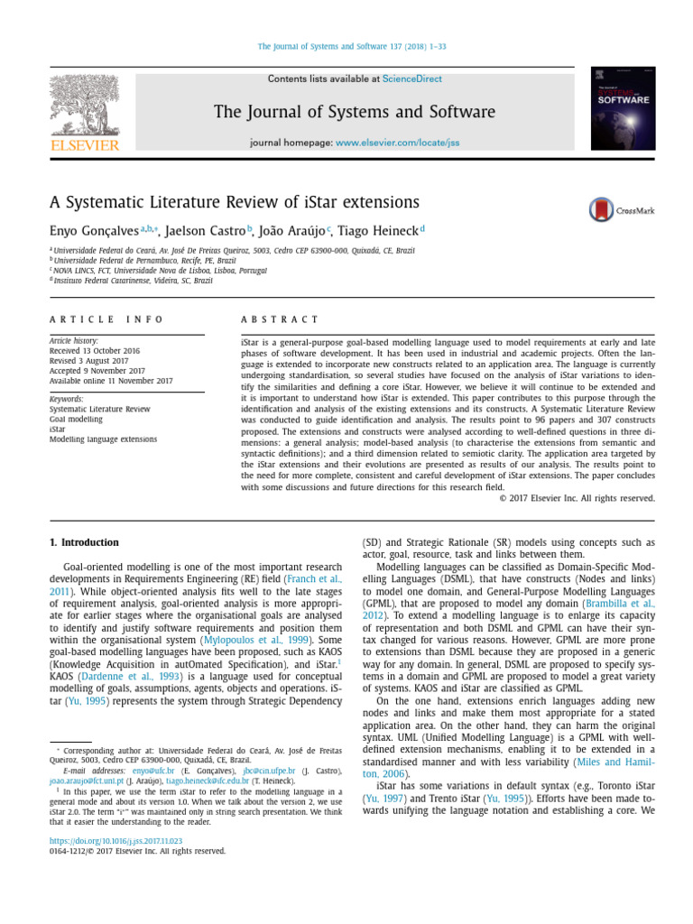 JSS 2018 - A Systematic Literature Review of IStar Extensions | PDF ...