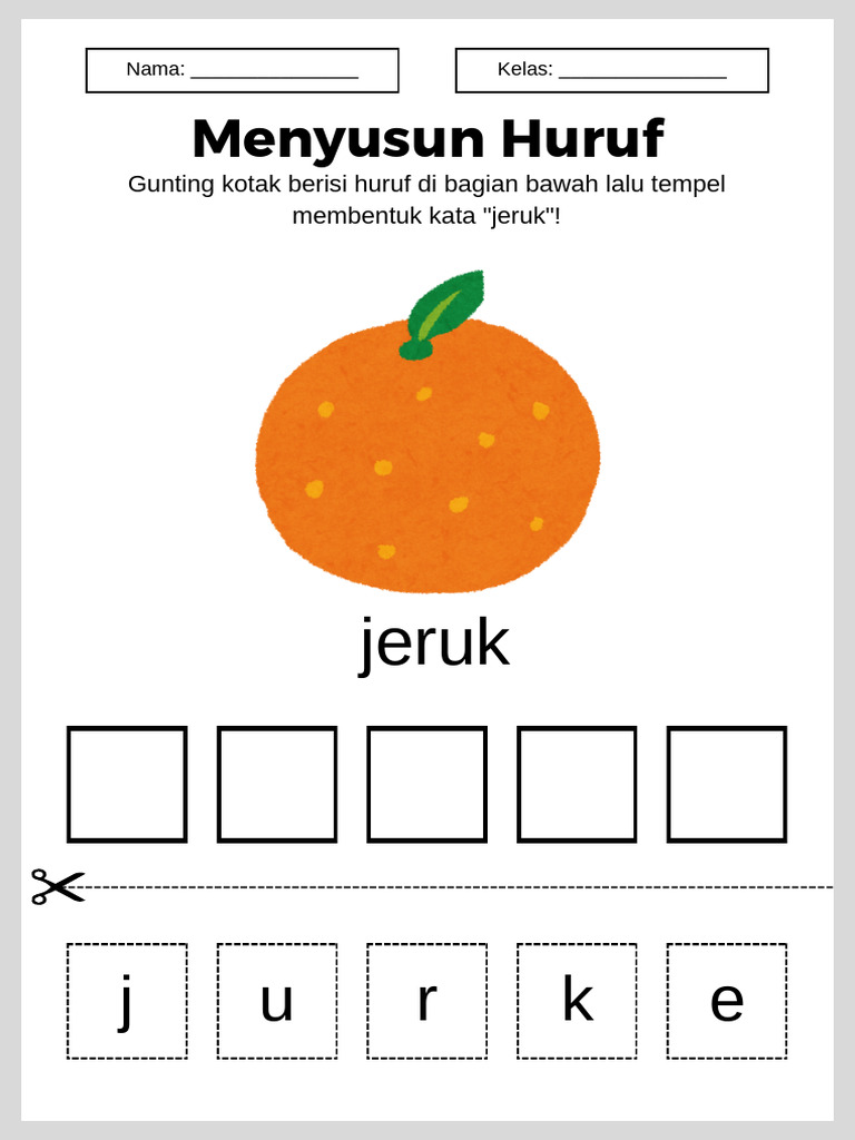 Menyusun Huruf PAUD Lembar Kerja abu Putih Watercolor | PDF