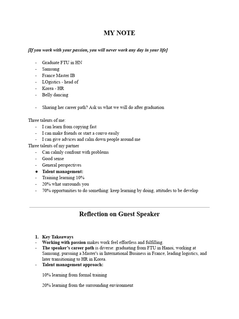 Reflection on Guest Speaker - HRM 2 - Đinh Gia Bảo Khuyên - 23006303 ...