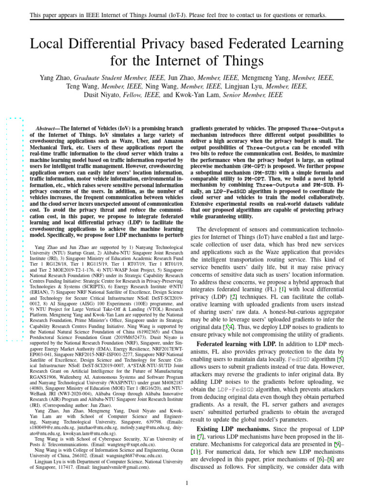 Local Differential Privacy Based Federated Learning For The Internet of Things | PDF | Privacy ...