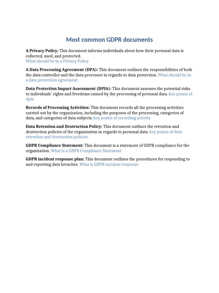 Most Common GDPR Documents | PDF