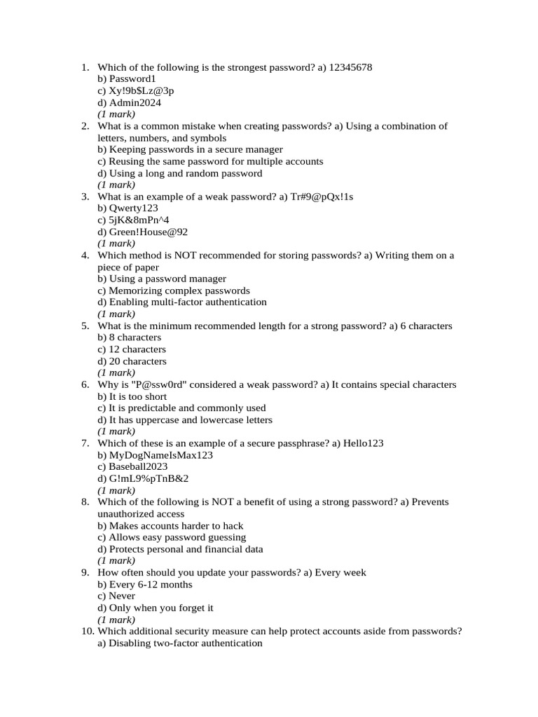 Classwork - Weak Vs Strong Passwords | PDF
