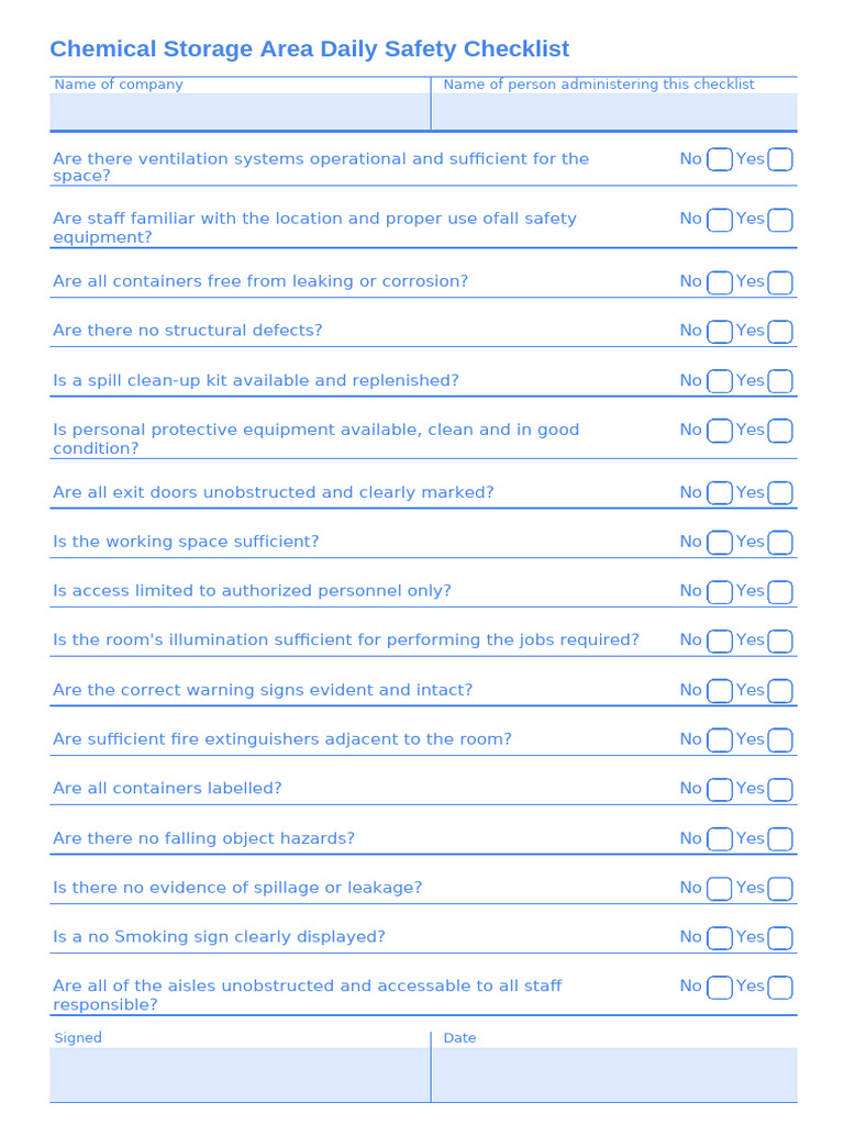 Chemical Storage Area Checklist | PDF