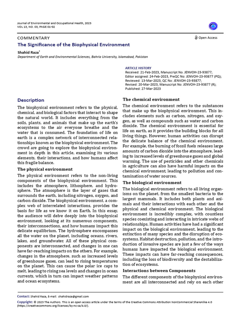 The Significance of The Biophysical Environment | PDF | Natural Environment | Soil