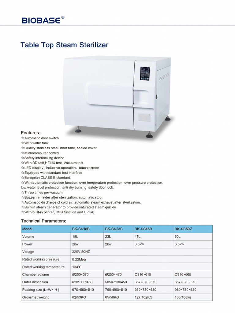 Table Top Autoclave Class B | PDF