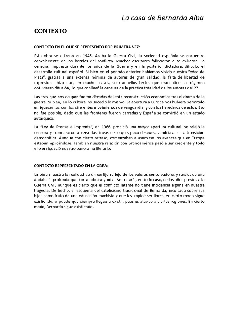 Análisis de La casa de Bernarda Alba | PDF | Amor | Federico García Lorca