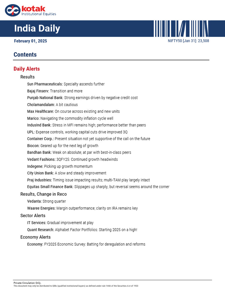 01February2025 India Daily | PDF | Economies