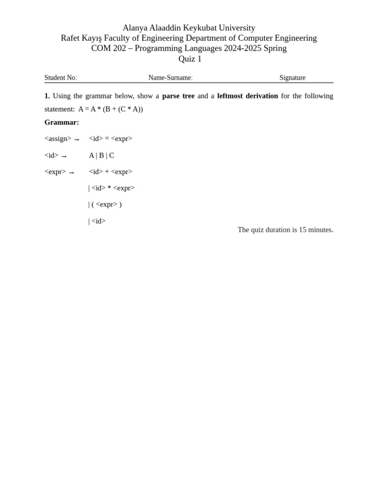Programming Languages Quiz 1 Guide | PDF
