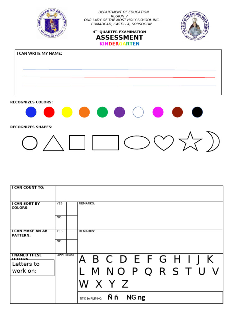 Kindergarten 4th Quarter Assessment | PDF | Orthography | Linguistics