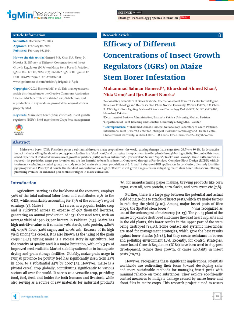 Efficacy of Different Concentrations of Insect Growth Regulators (IGRs ...