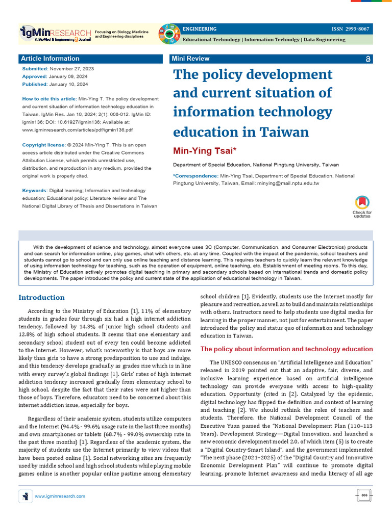 The Policy Development and Current Situation of Information Technology ...