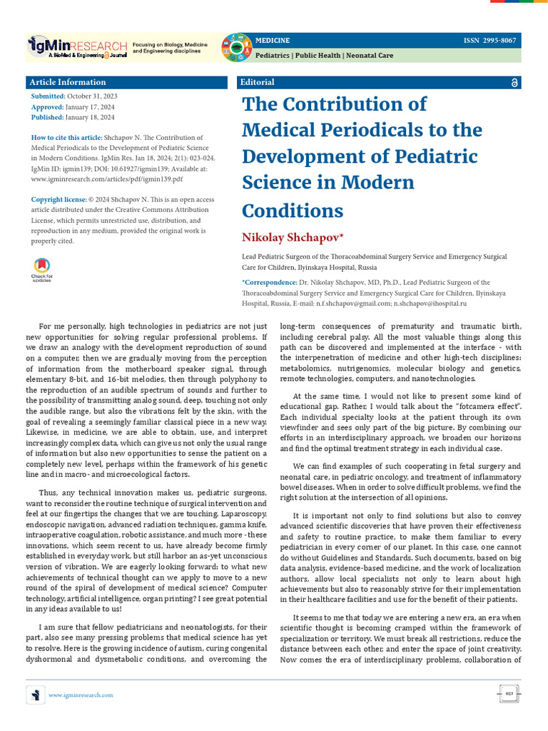 The Contribution of Medical Periodicals To The Development of Pediatric ...