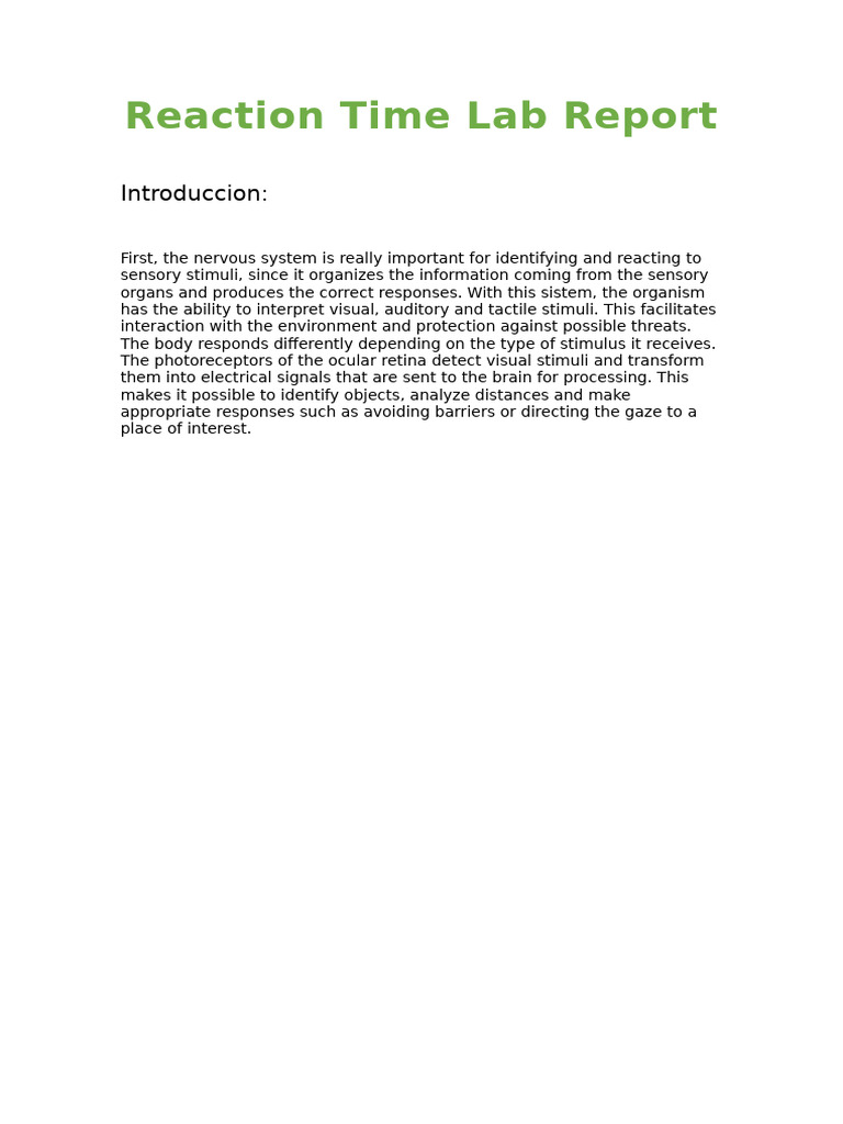 Understanding Reaction Time in Sensory Stimuli | PDF